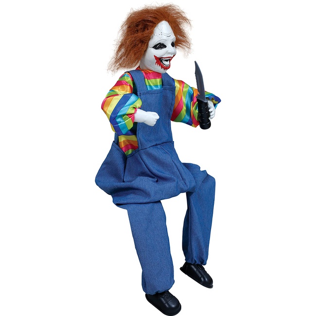 Clown Chucky assis de 70 cm avec son, lumière et mouvement par 44,00